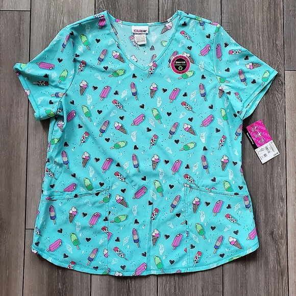 Scrubstar | Tops | New Ice Cream Cone And Popsicle Print Scrub Top ...